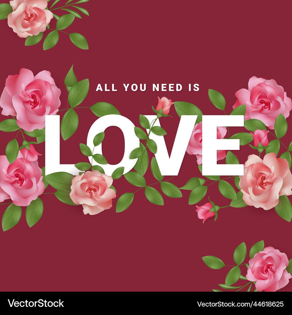 Roses background with love word design Royalty Free Vector