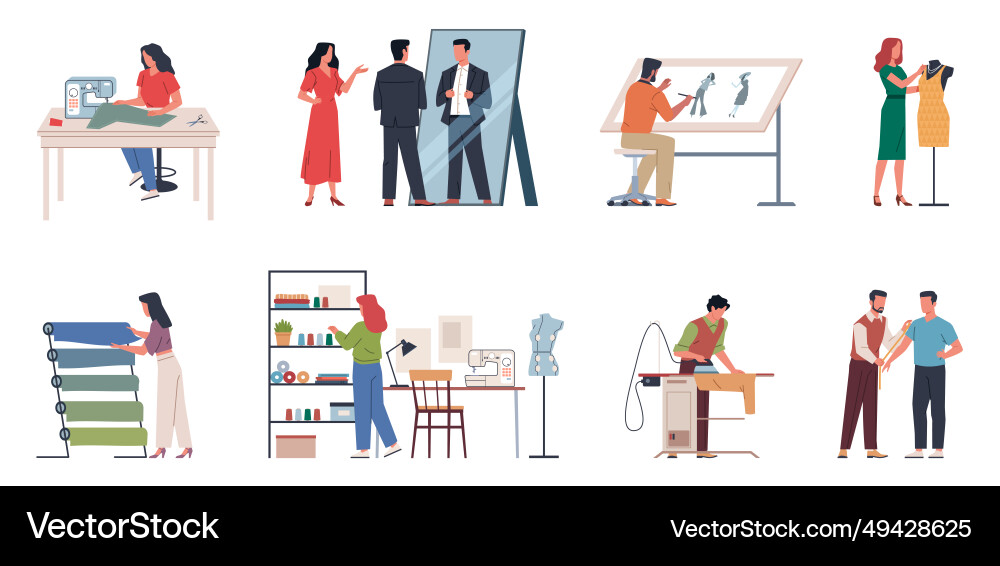 Sewing people modern apparel designers cutters Vector Image