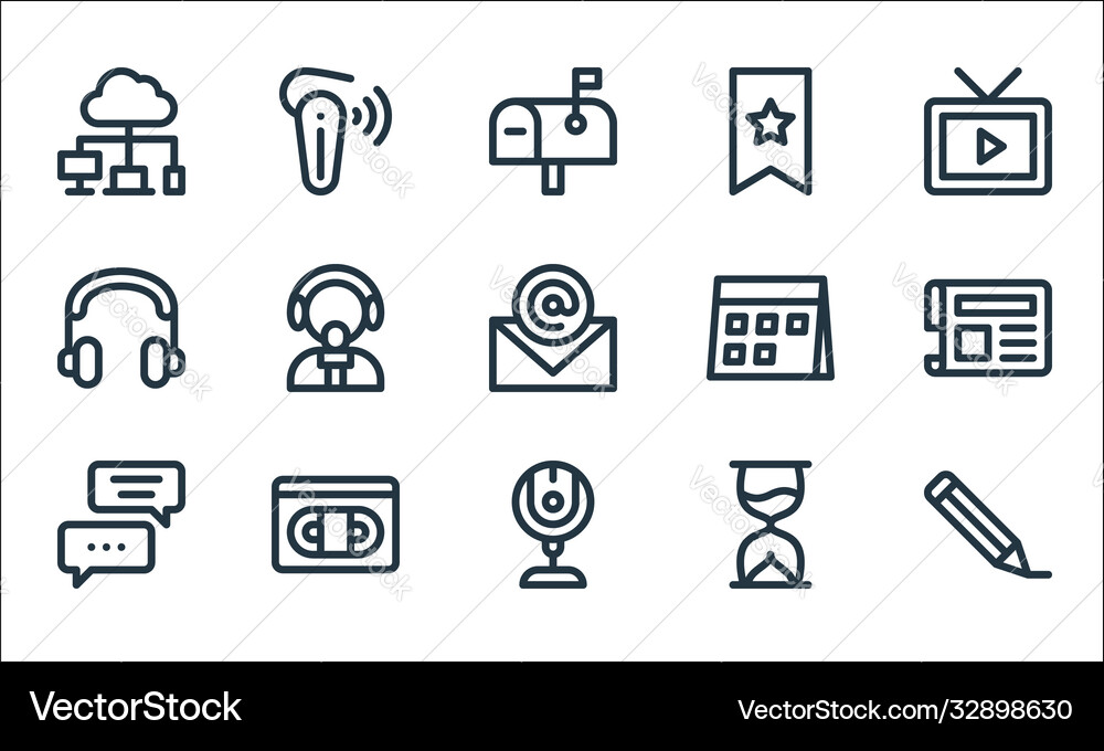 Communication and media line icons linear set Vector Image