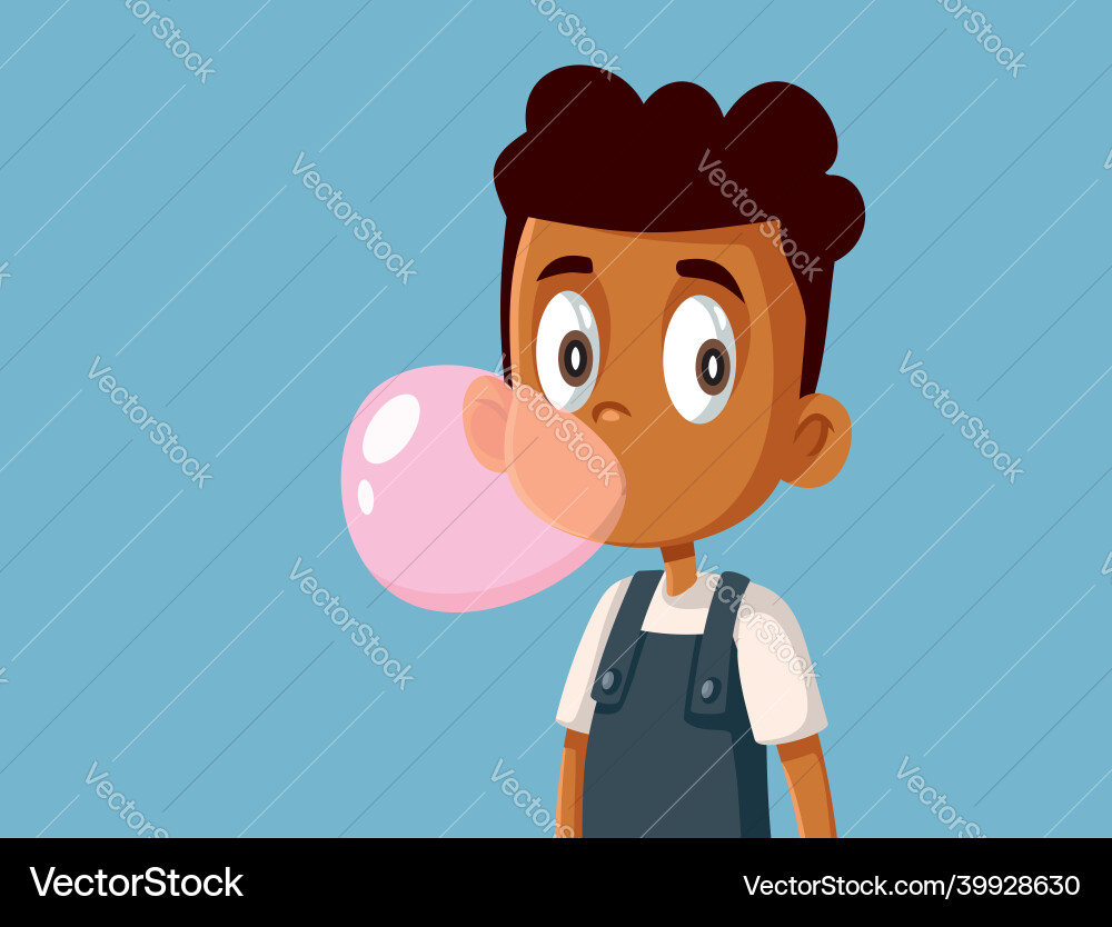 Cute boy chewing gum cartoon Royalty Free Vector Image