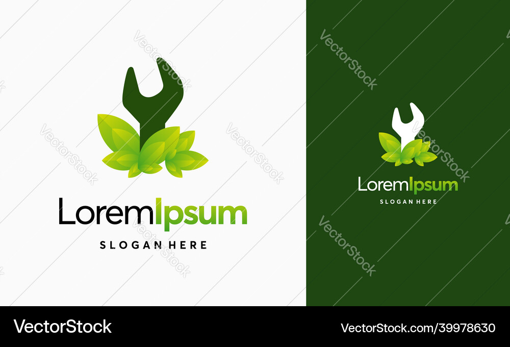 Green service logo design template wrench tree Vector Image