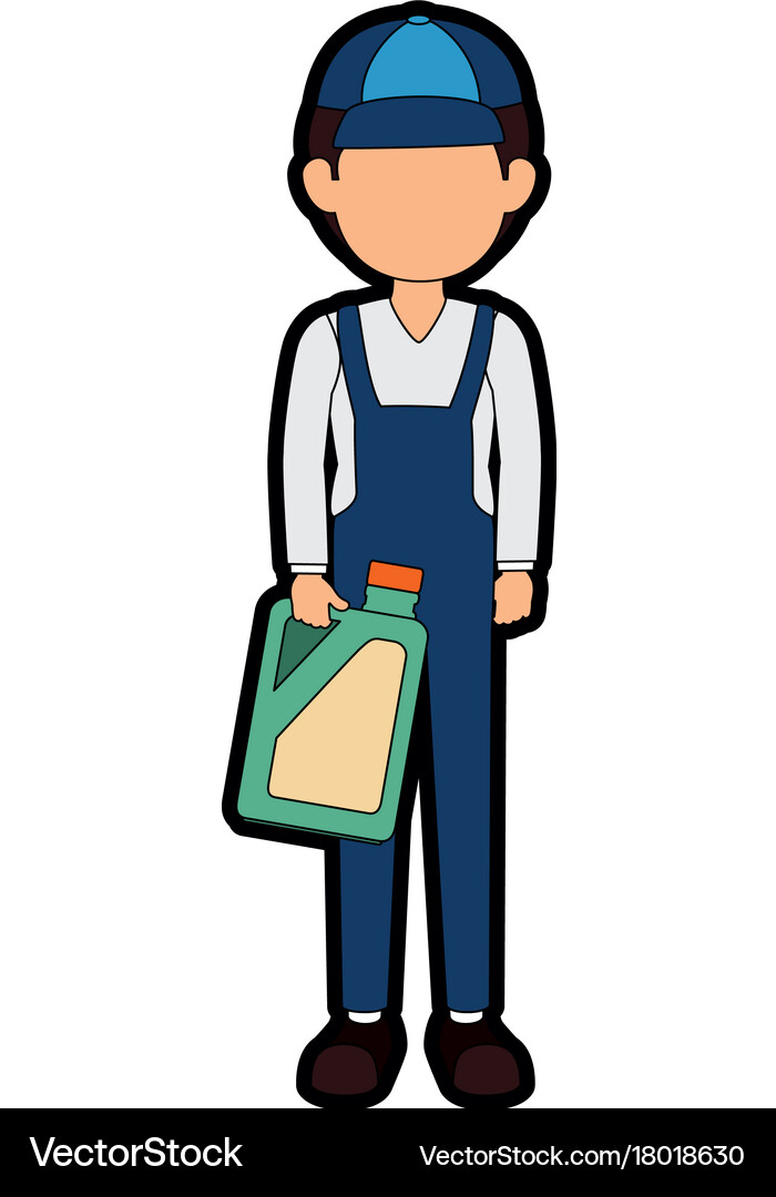 Mechanic with gallon avatar character Royalty Free Vector