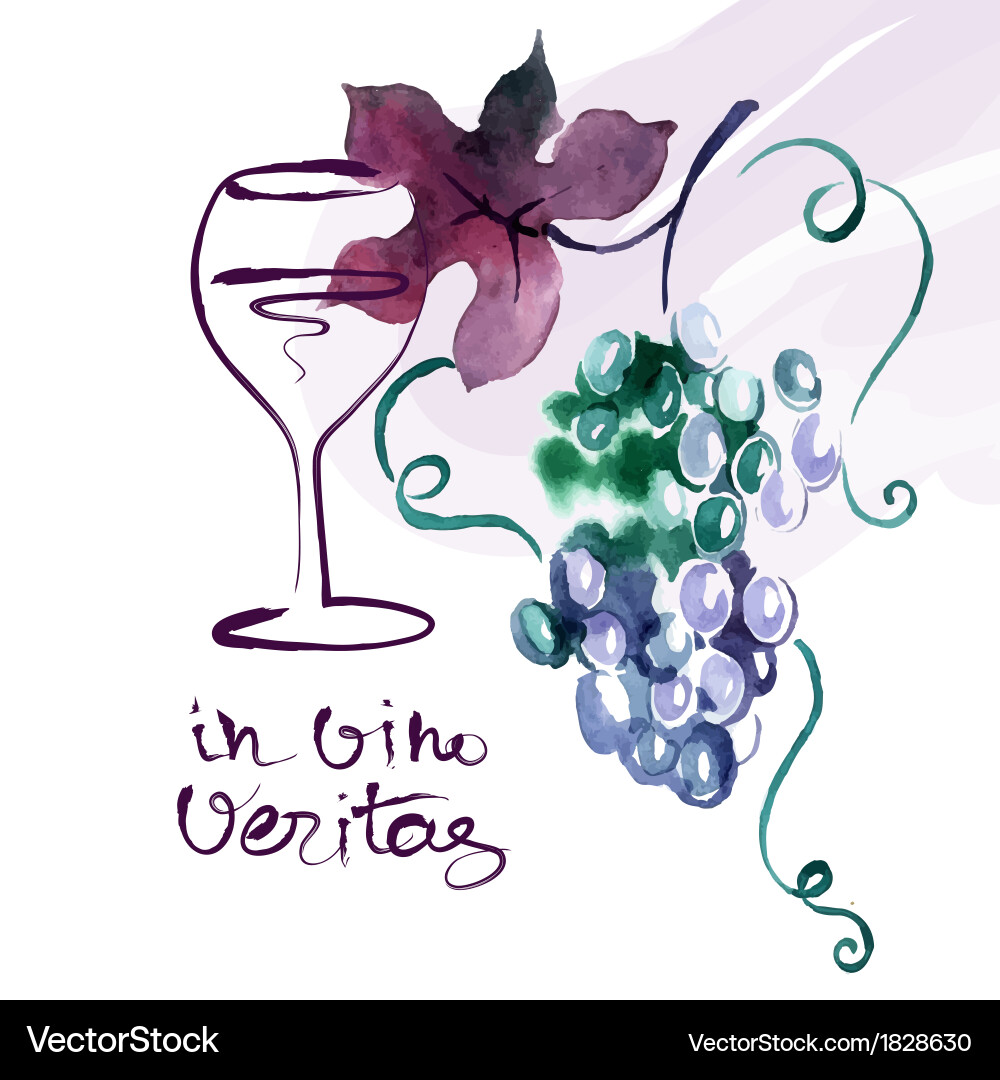 Painted watercolor card with grape leaves Vector Image