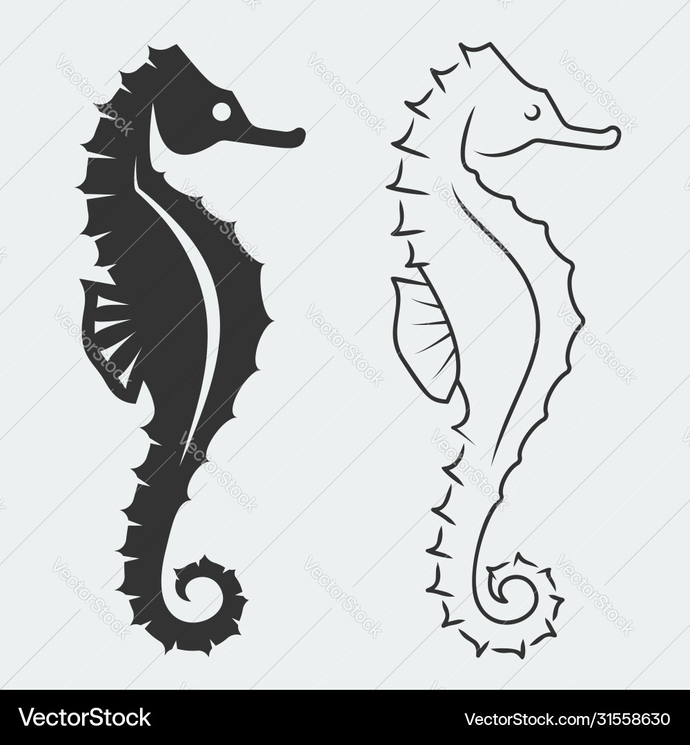 Seahorse silhouettes Royalty Free Vector Image