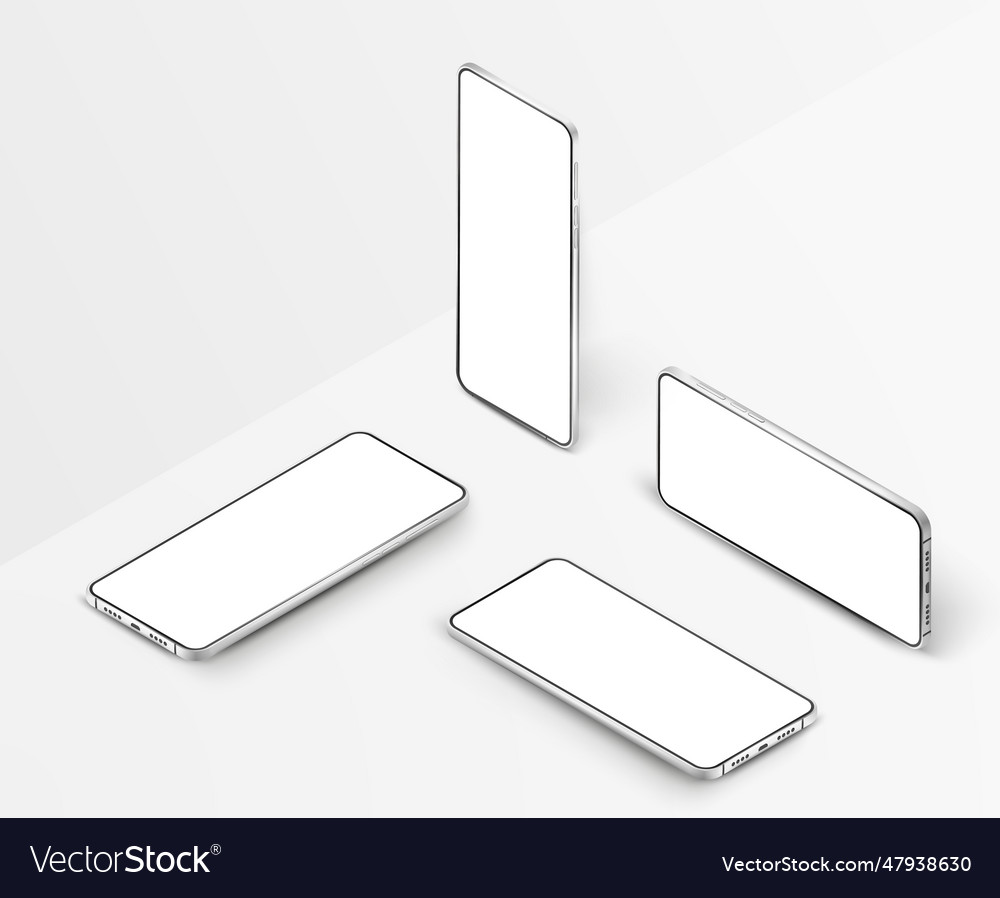 Set of white realistic isometric smartphones 3d Vector Image