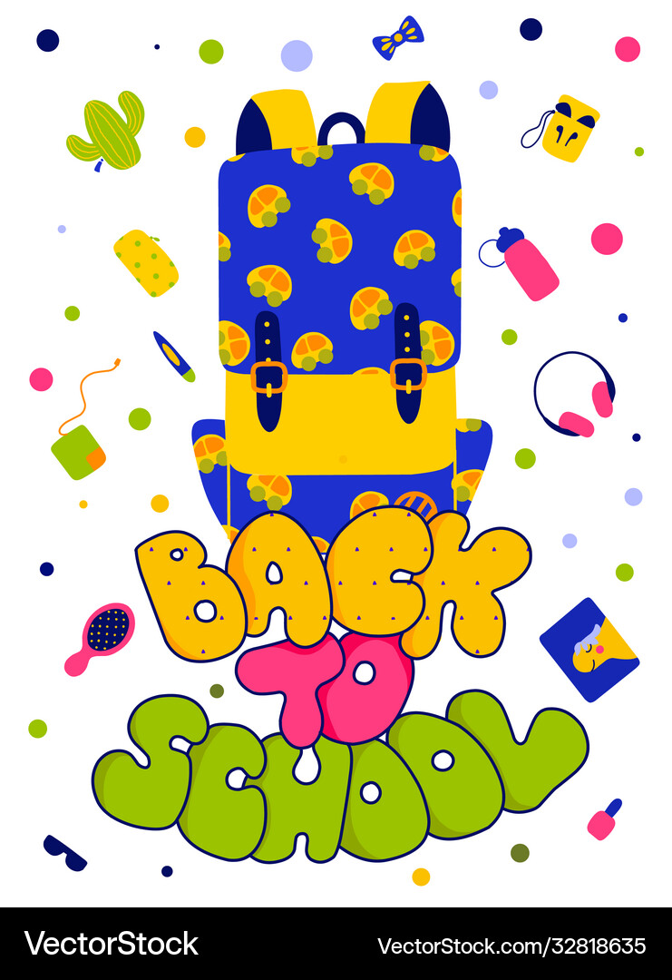 Backpack schoolbag flat school supplies cartoon Vector Image