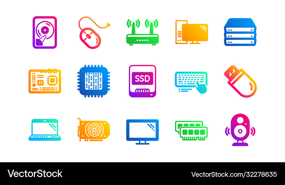 Computer device icons motherboard cpu and laptop Vector Image