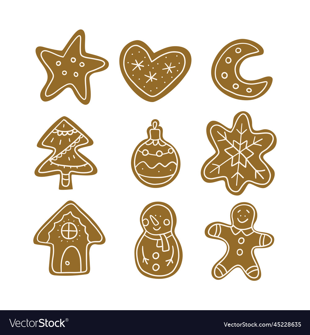 Ginger cookies set christmas clipart Royalty Free Vector