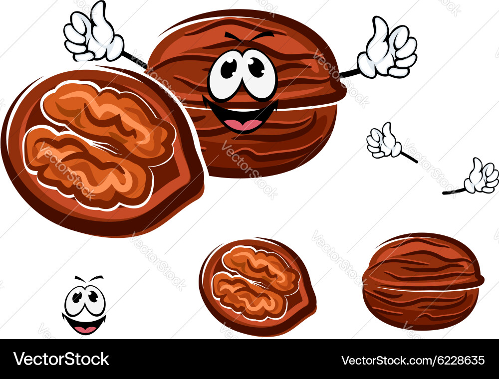 Happy brown cartoon walnut character Royalty Free Vector