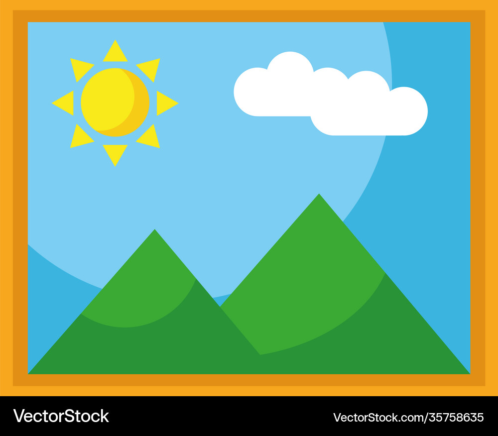Picture with mountains and sun scene flat style Vector Image