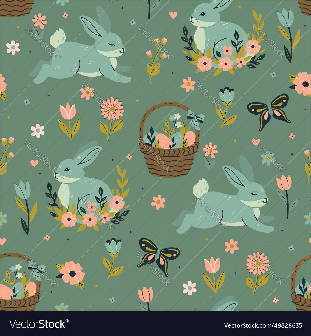 Seamless spring pattern with easter bunnies Vector Image