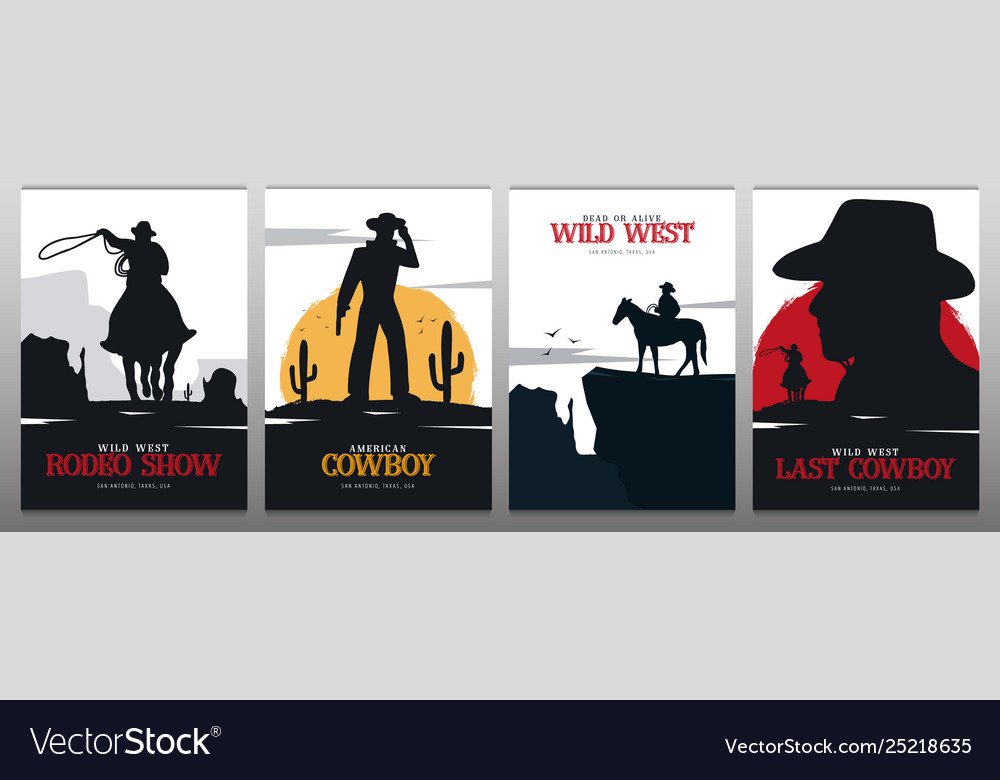 Set cowboy banners rodeo wild west banner Vector Image