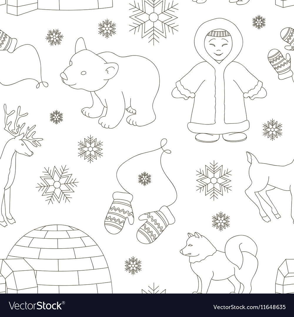 Set eskimo characters pattern Royalty Free Vector Image