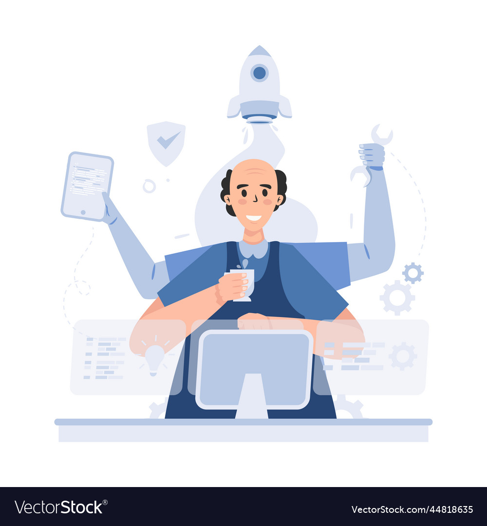 Software developer multitasking Royalty Free Vector Image