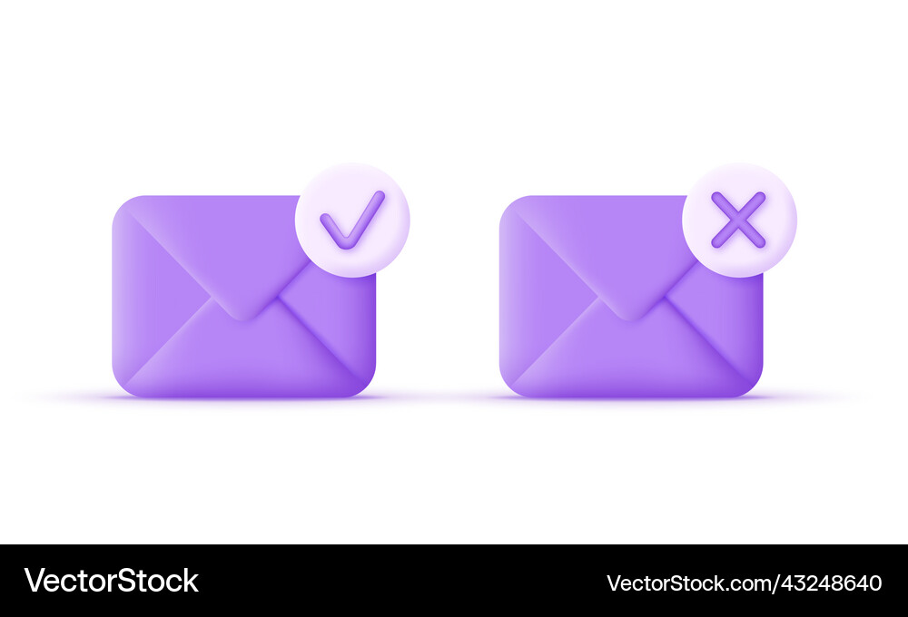 3d mail envelopes and tick and cross sign Vector Image