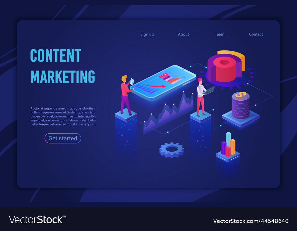 Content marketing strategy landing page isometric Vector Image