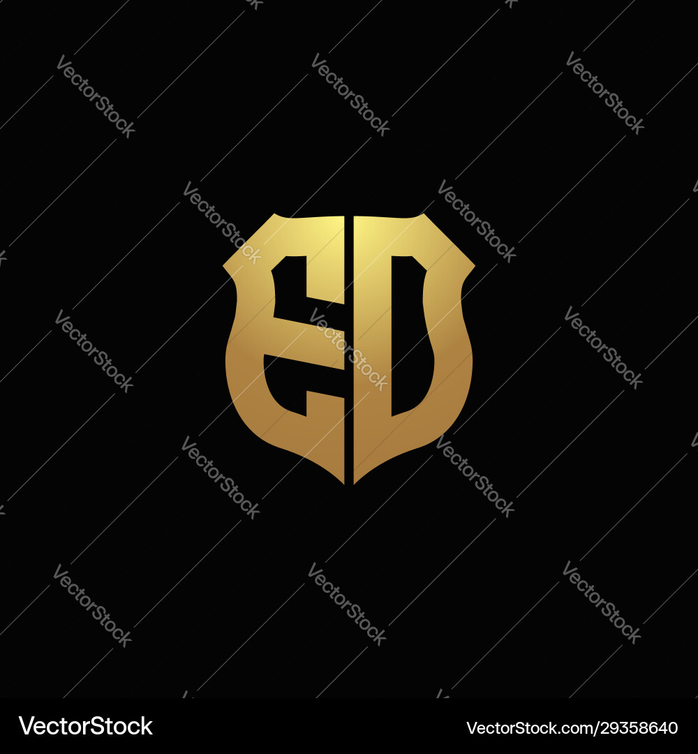 Ed logo monogram with gold colors and shield Vector Image