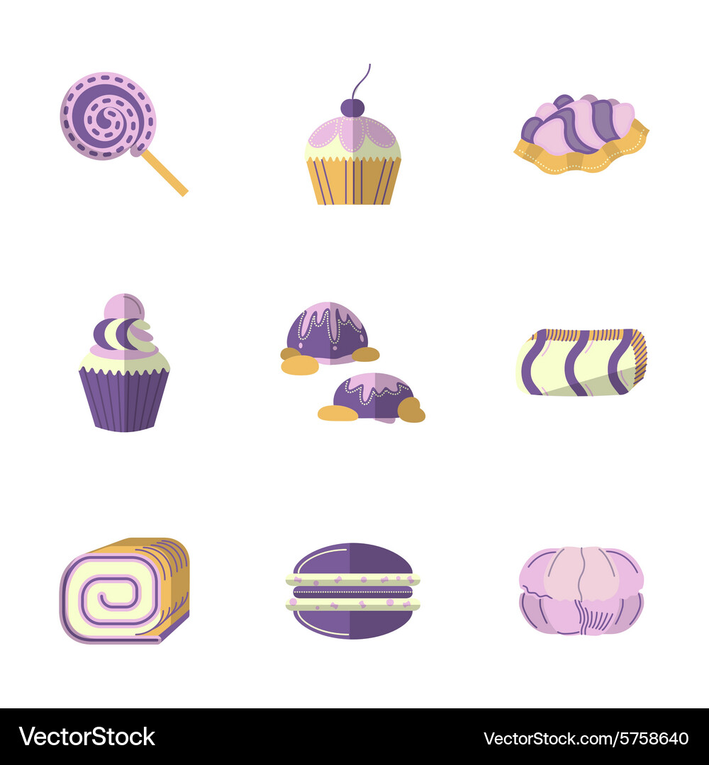Flat color icons for pastry Royalty Free Vector Image