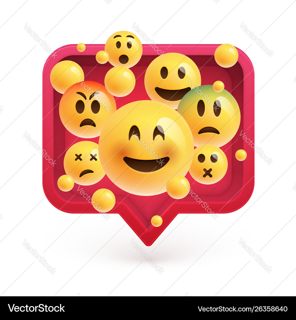 High-detailed emoticons in a red 3d speech bubble Vector Image