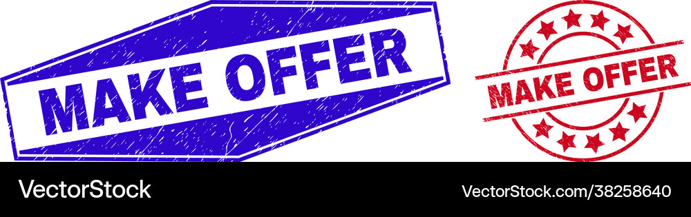 Make offer scratched seals in circle and hexagon Vector Image