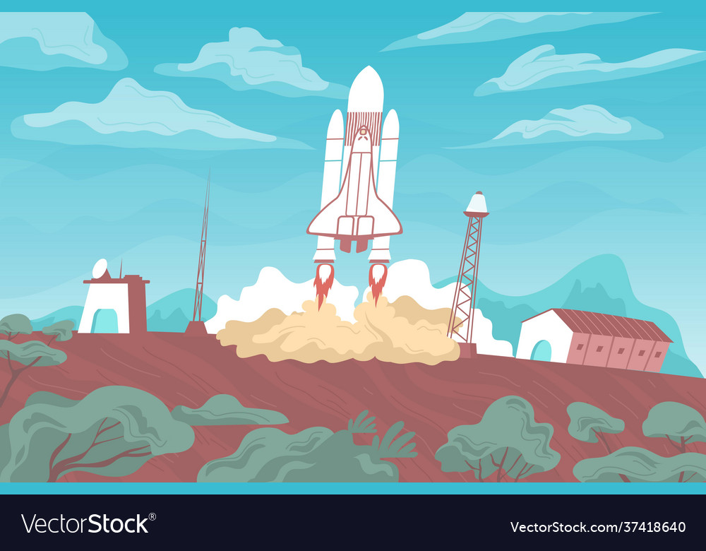 Rocket launch flat composition Royalty Free Vector Image