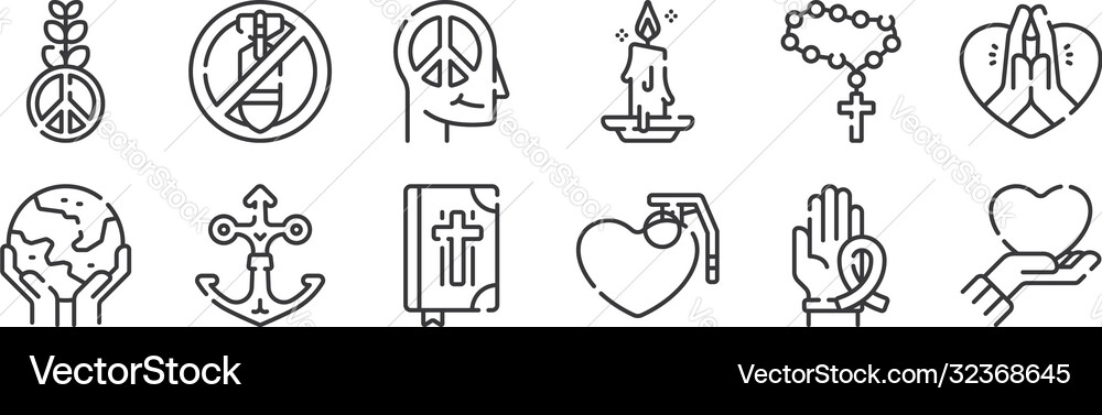 12 set linear hope icons thin outline icons Vector Image