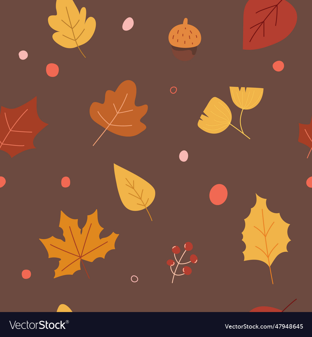 Autumn leaves in seamless pattern Royalty Free Vector Image