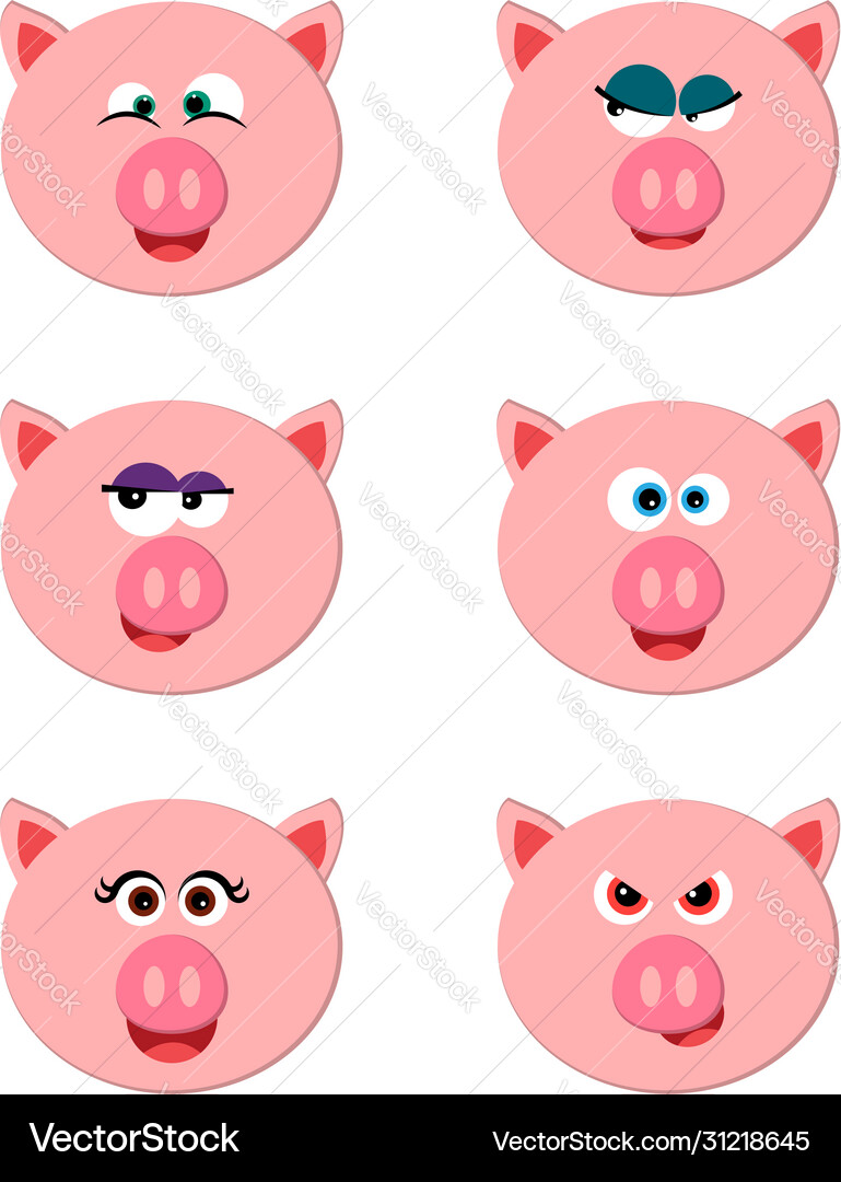 Collection funny pig emoticon characters Vector Image