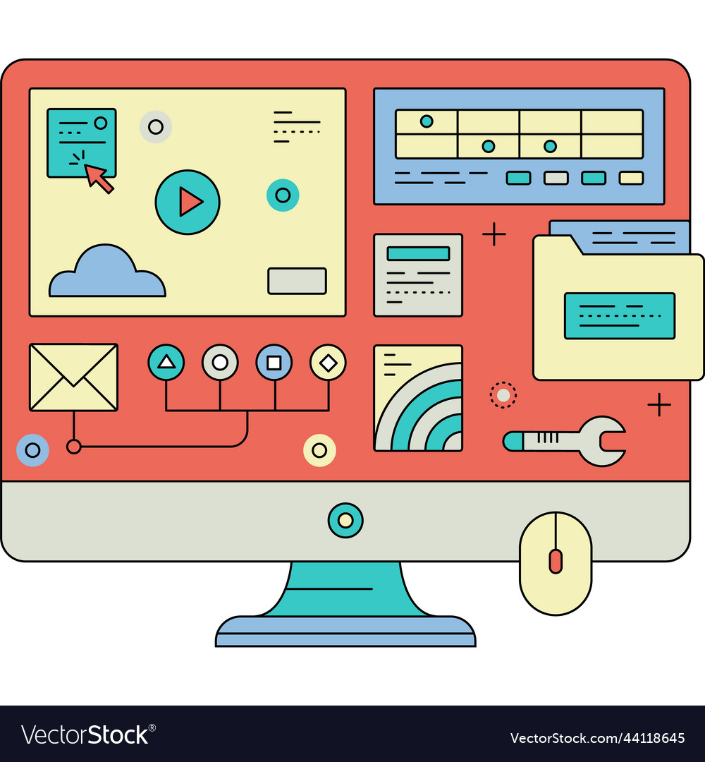 Computer workplace icon flat office desktop Vector Image