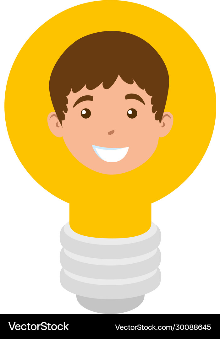 Head cute little boy in light bulb Royalty Free Vector Image