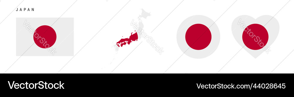 Japan flag in different shapes icon set flat Vector Image