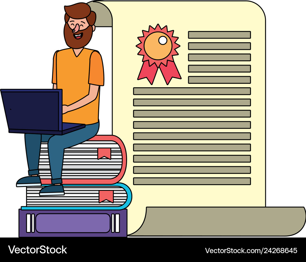 Online education man cartoon Royalty Free Vector Image