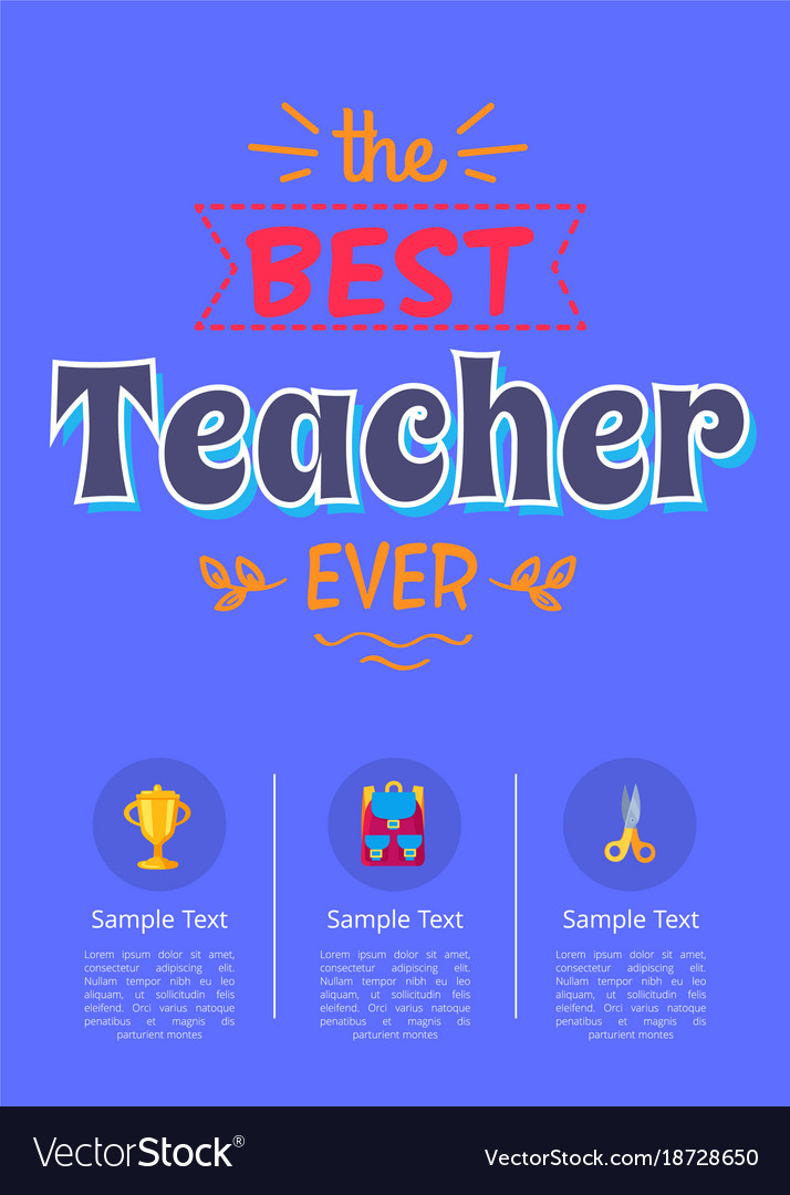 Best teacher ever poster with icons of golden cup Vector Image