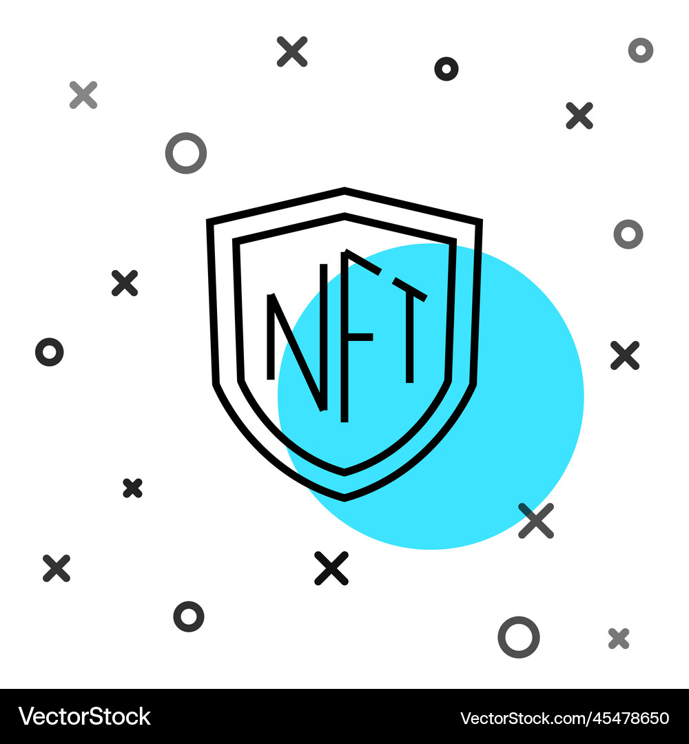 Black line nft shield icon isolated on white Vector Image