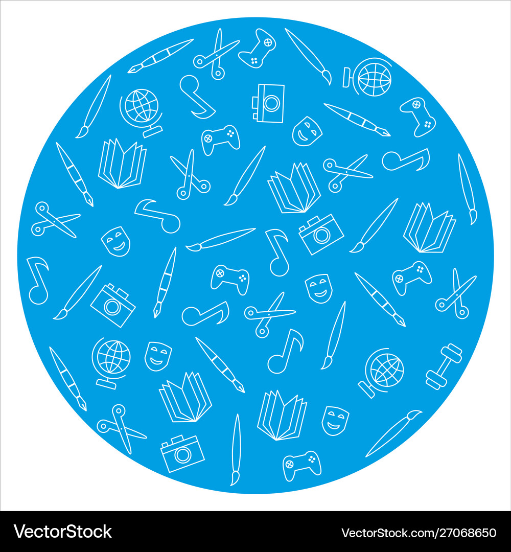 Hobbies icons set on blue background Royalty Free Vector