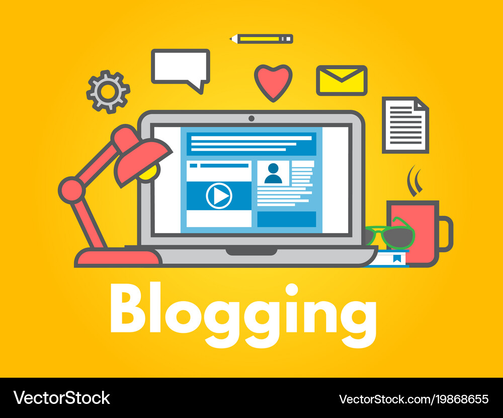 Blogging concept on yellow background laptop Vector Image