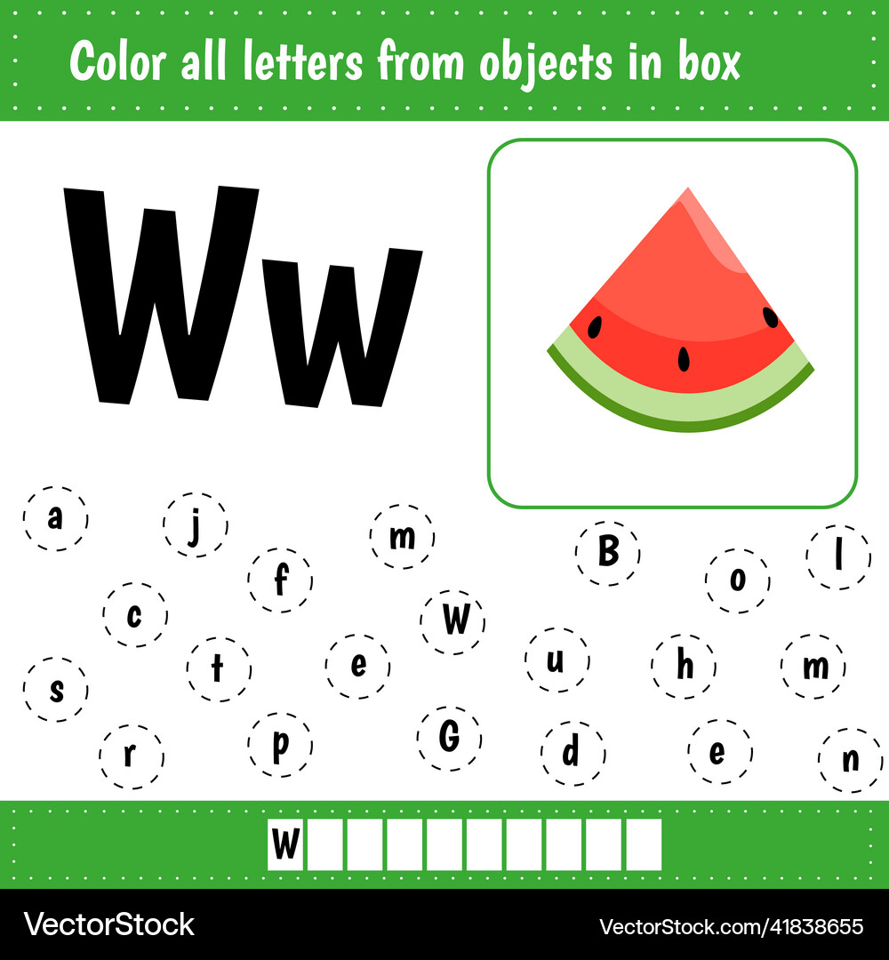 Color letters w for watermelon Royalty Free Vector Image