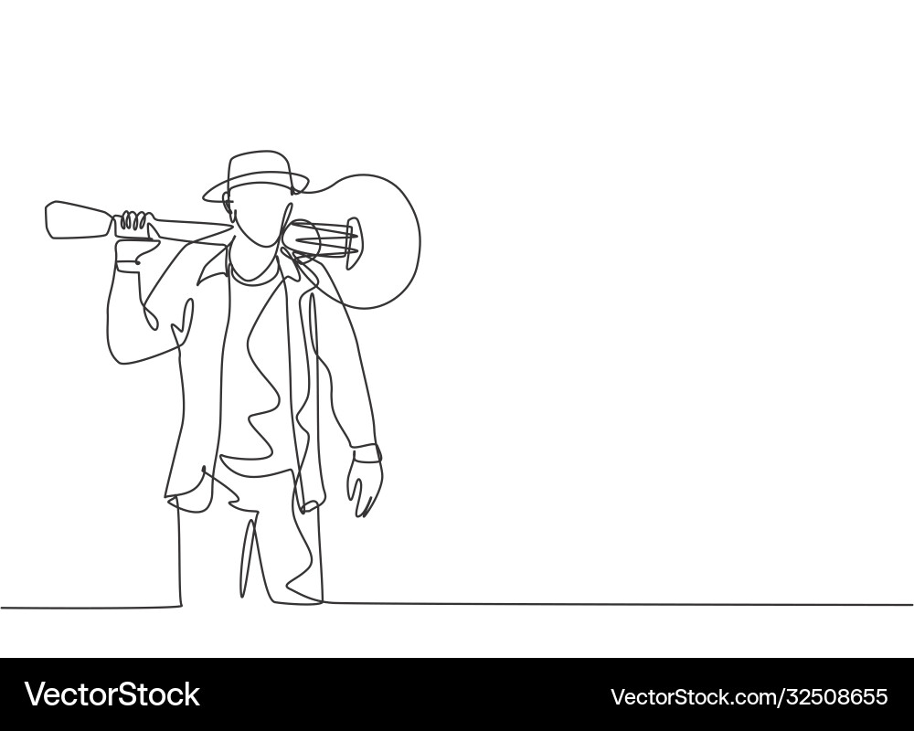 One single line drawing young happy male Vector Image