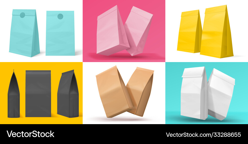 Realistic snack bag blank paper white brown Vector Image
