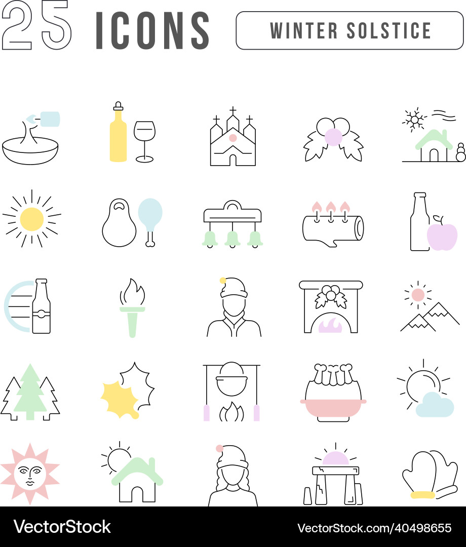 Set of linear icons winter solstice Royalty Free Vector