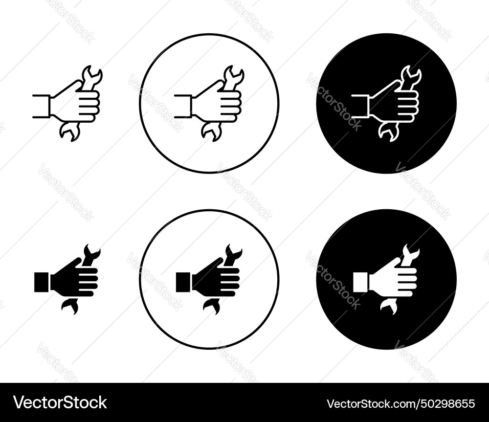 Spanner in hand icon set machanic wrench nut Vector Image
