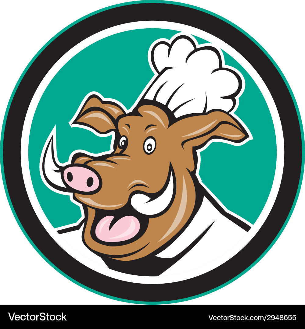 Wild Pig Boar Chef Cook Head Circle Cartoon Vector Image