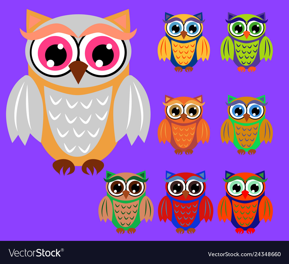 Cute cartoon owls set for baby showers birthdays Vector Image