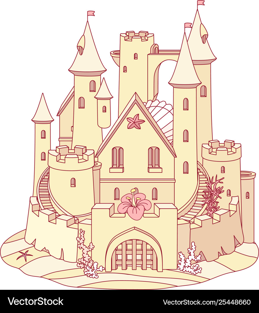 Flat line fantasy castle sand sandcastle Vector Image