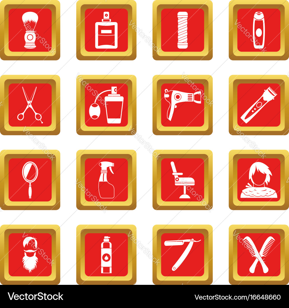 Hairdressing icons set red Royalty Free Vector Image