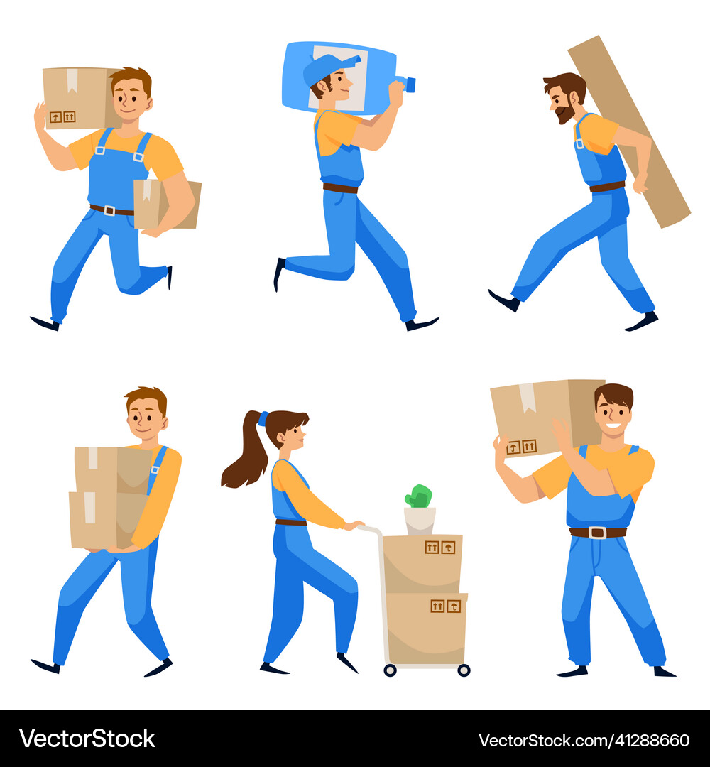 Moving delivery and removal workers carry Vector Image