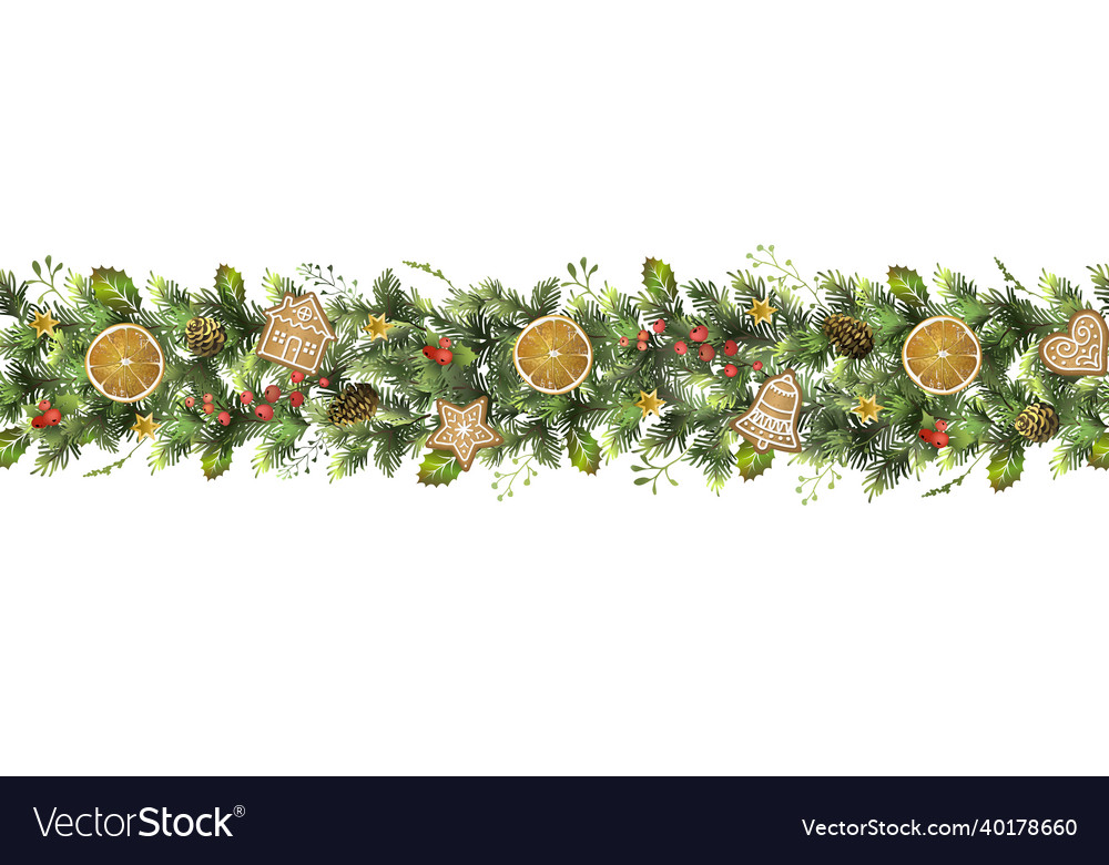 Seamless christmas fir garland with orange slices Vector Image