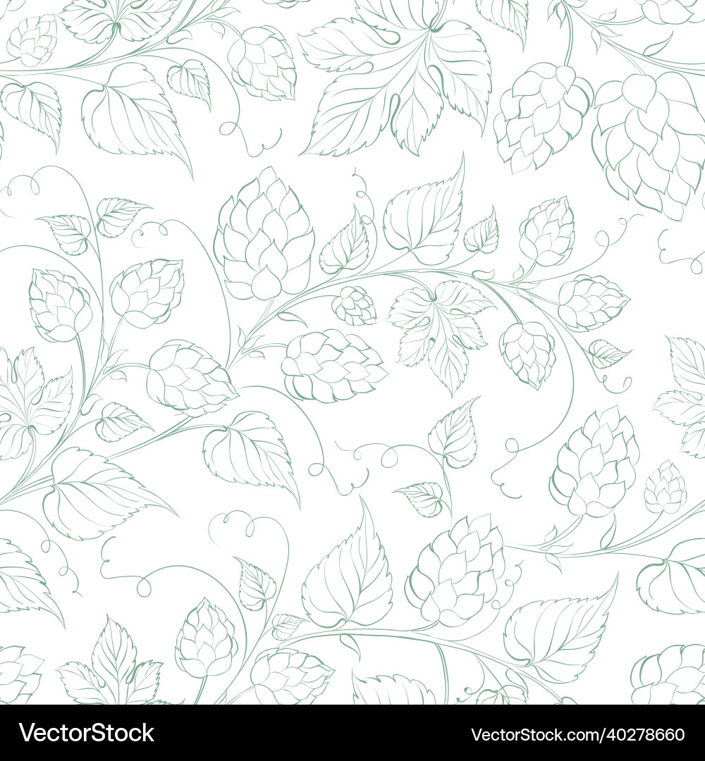 Seamless pattern of branches of hops on white Vector Image