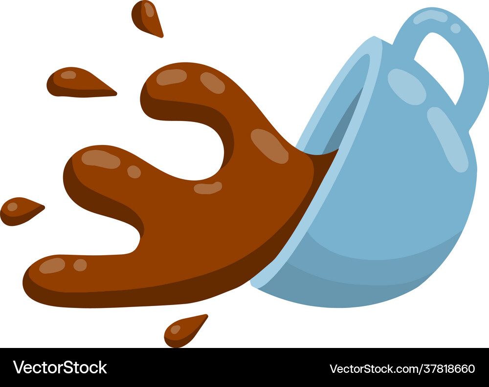Spilled cup coffee spray and drop Royalty Free Vector Image