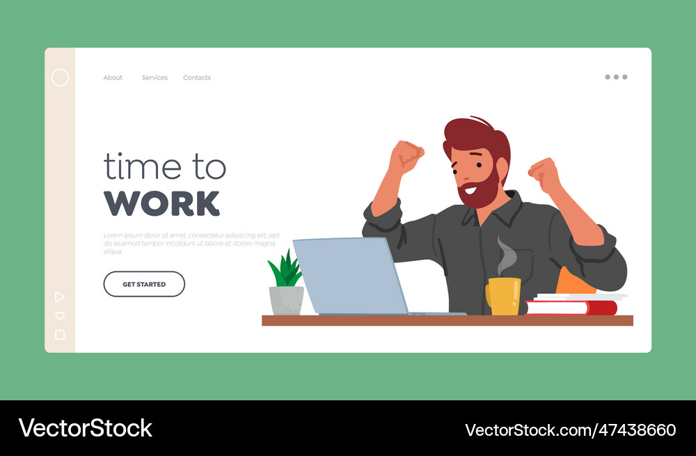 Time to work landing page template euphoric man Vector Image